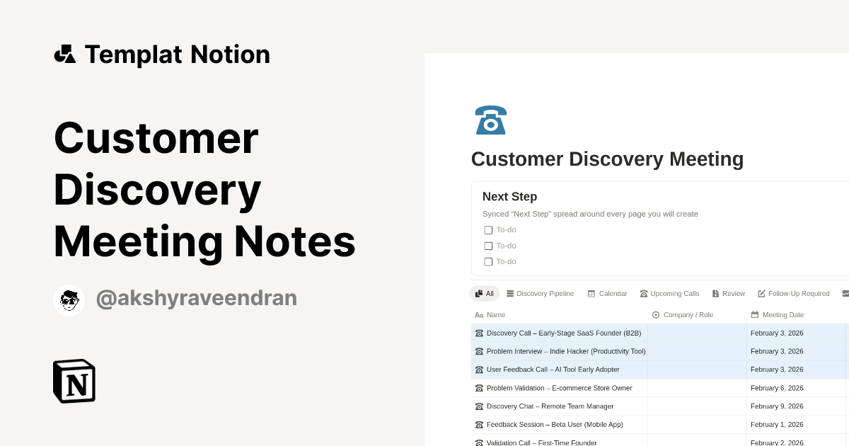 Customer Discovery Meeting Notes Templat oleh Akshay Raveendran ...