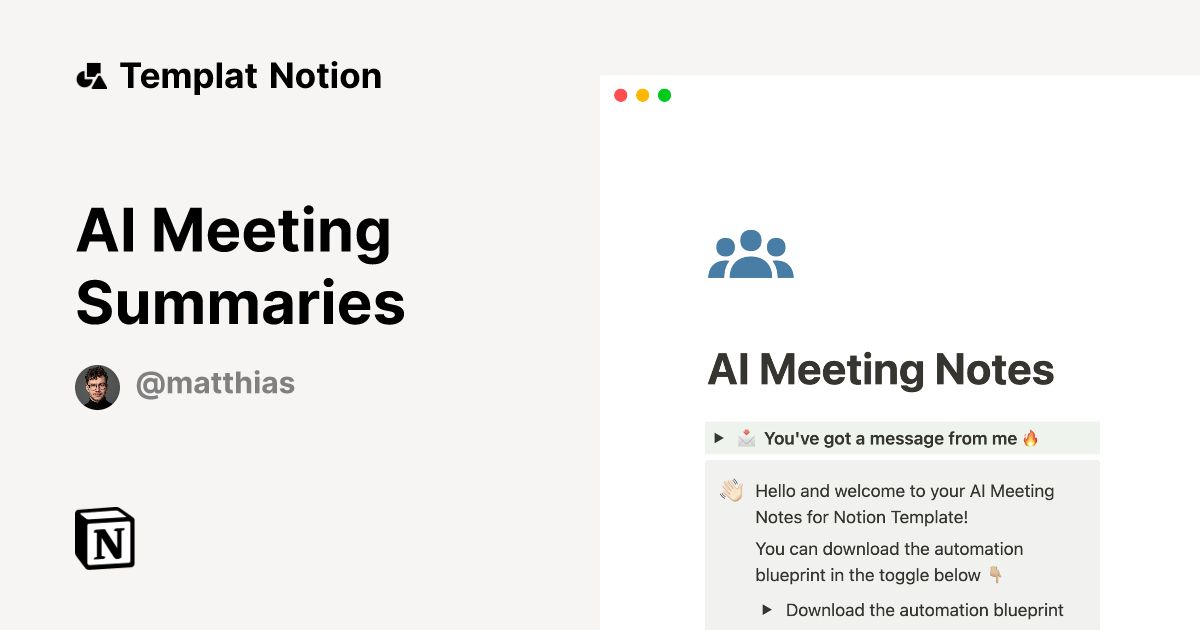 AI Meeting Summaries Templat oleh Matthias Frank | Notion Marketplace