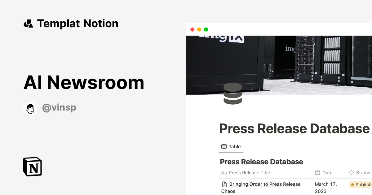AI Newsroom Templat oleh Virtual Inspiration | Notion Marketplace