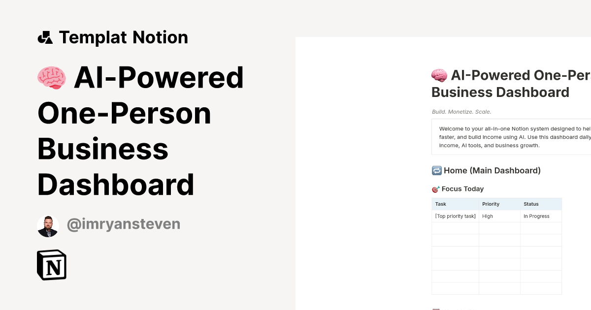 Templat 🧠 AI-Powered One-Person Business Dashboard | Notion Marketplace