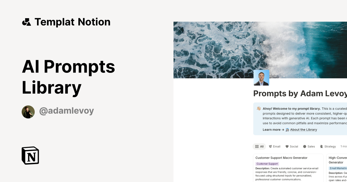 AI Prompts Library Templat oleh Adam Levoy | Notion Marketplace
