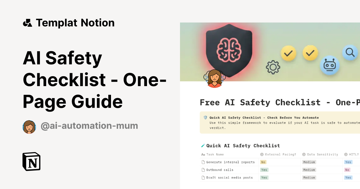 AI Safety Checklist - One-Page Guide Templat oleh AI Automation Mum ...