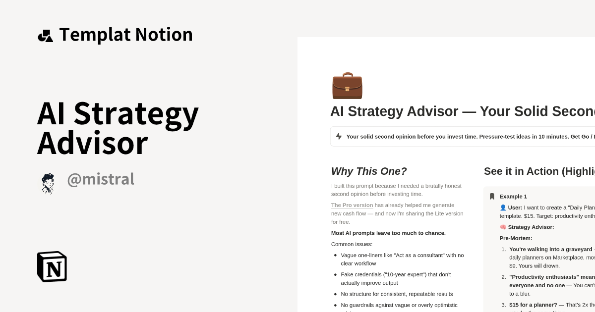 AI Strategy Advisor Templat oleh MistralCreates | Notion Marketplace