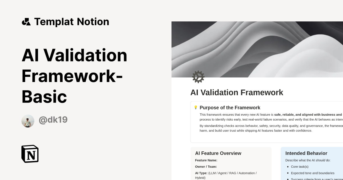 AI Validation Framework-Basic Templat oleh Dhruv Kumar | Notion Marketplace