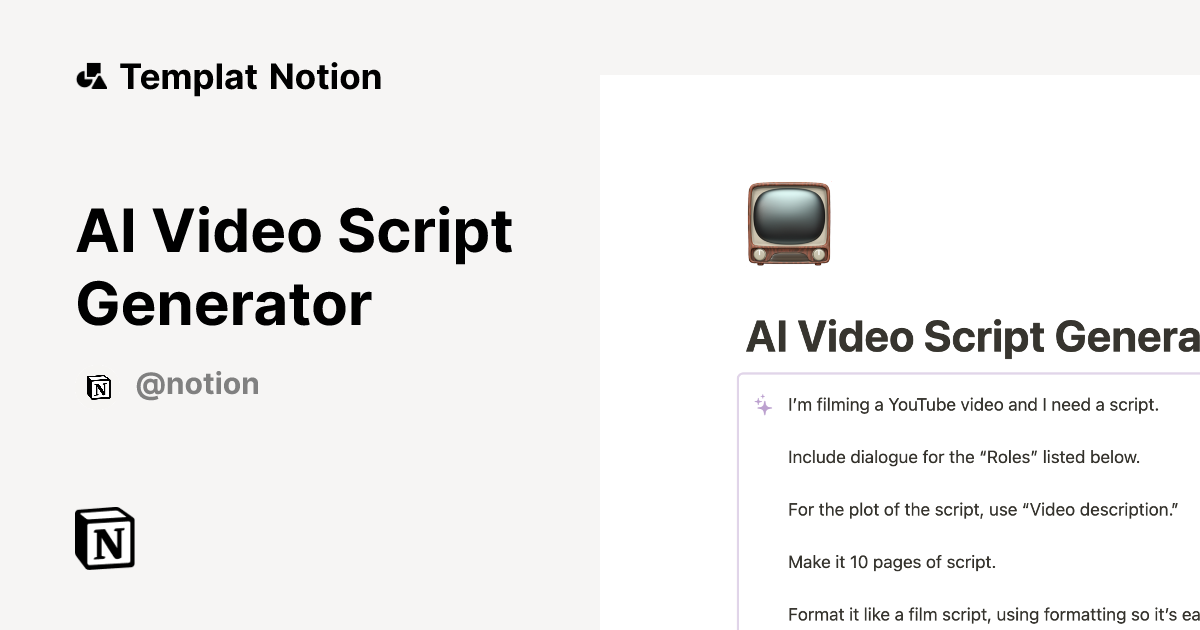 AI Video Script Generator Templat oleh Notion | Notion Marketplace