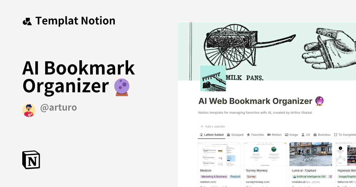 Templat AI Bookmark Organizer 🔮 | Notion Marketplace