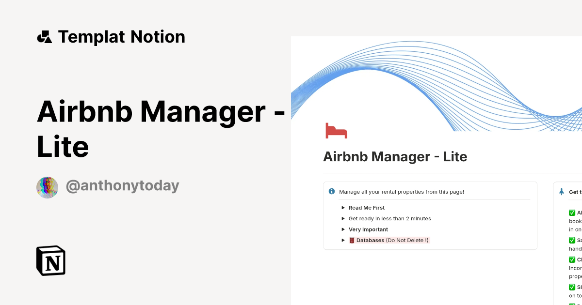 Templat Airbnb Manager - Lite | Notion Marketplace