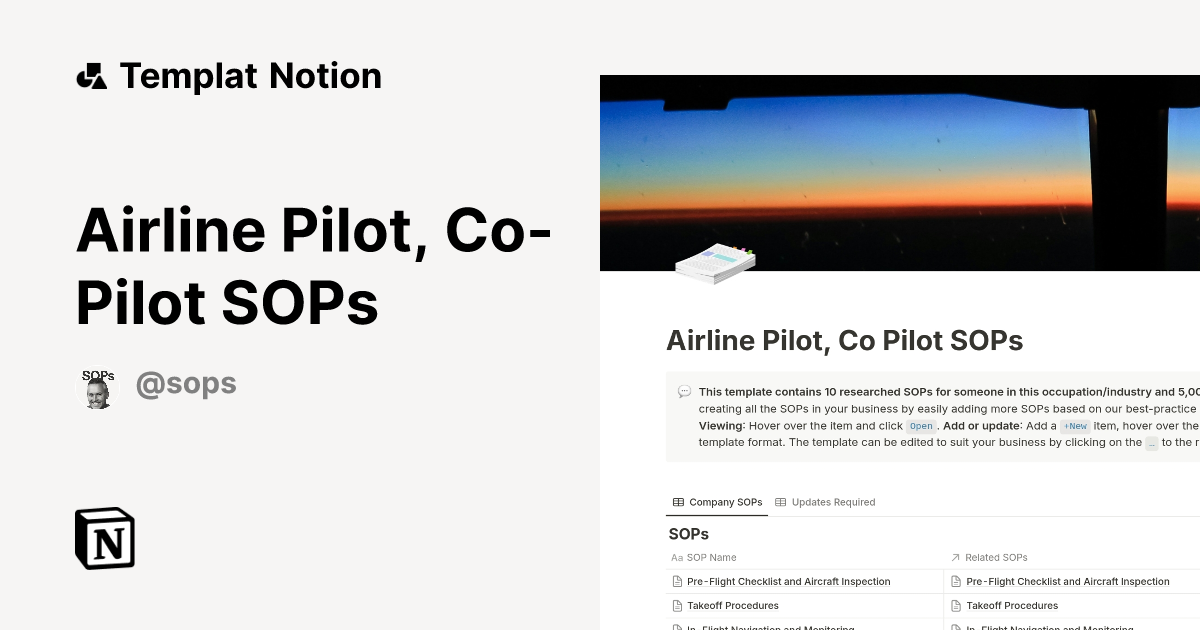 Airline Pilot, Co-Pilot SOPs Templat oleh SOPs | Notion Marketplace