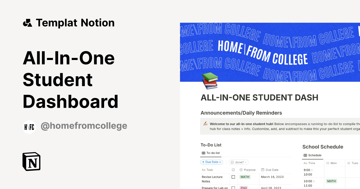 Templat All-In-One Student Dashboard | Notion Marketplace