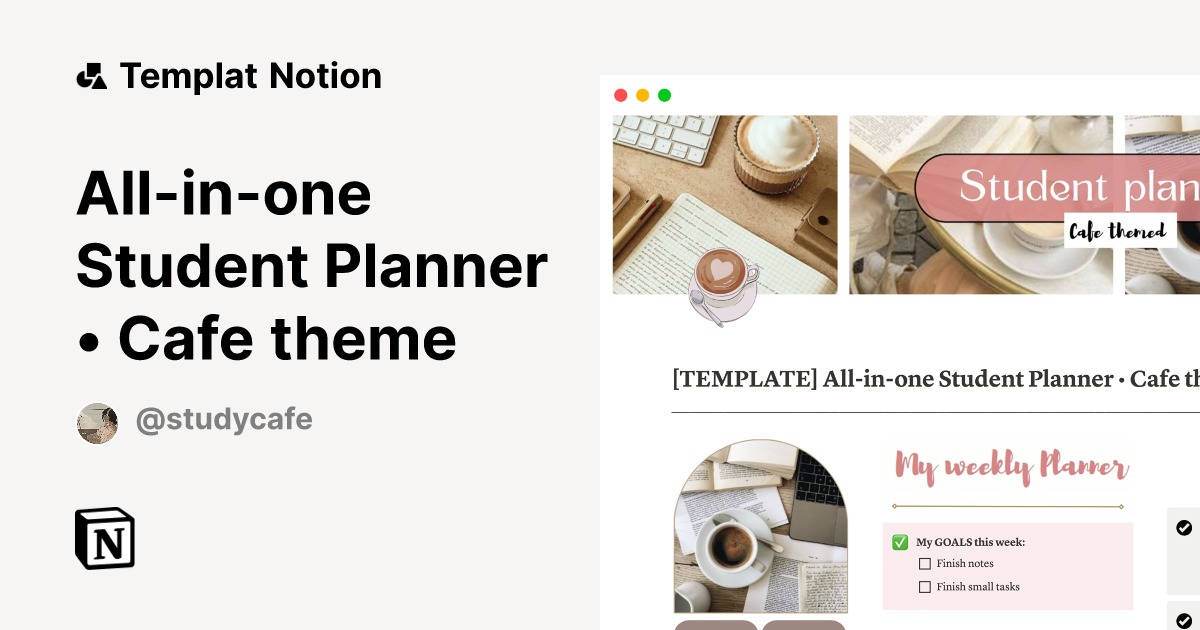 Templat All-in-one Student Planner • Cafe theme | Notion Marketplace