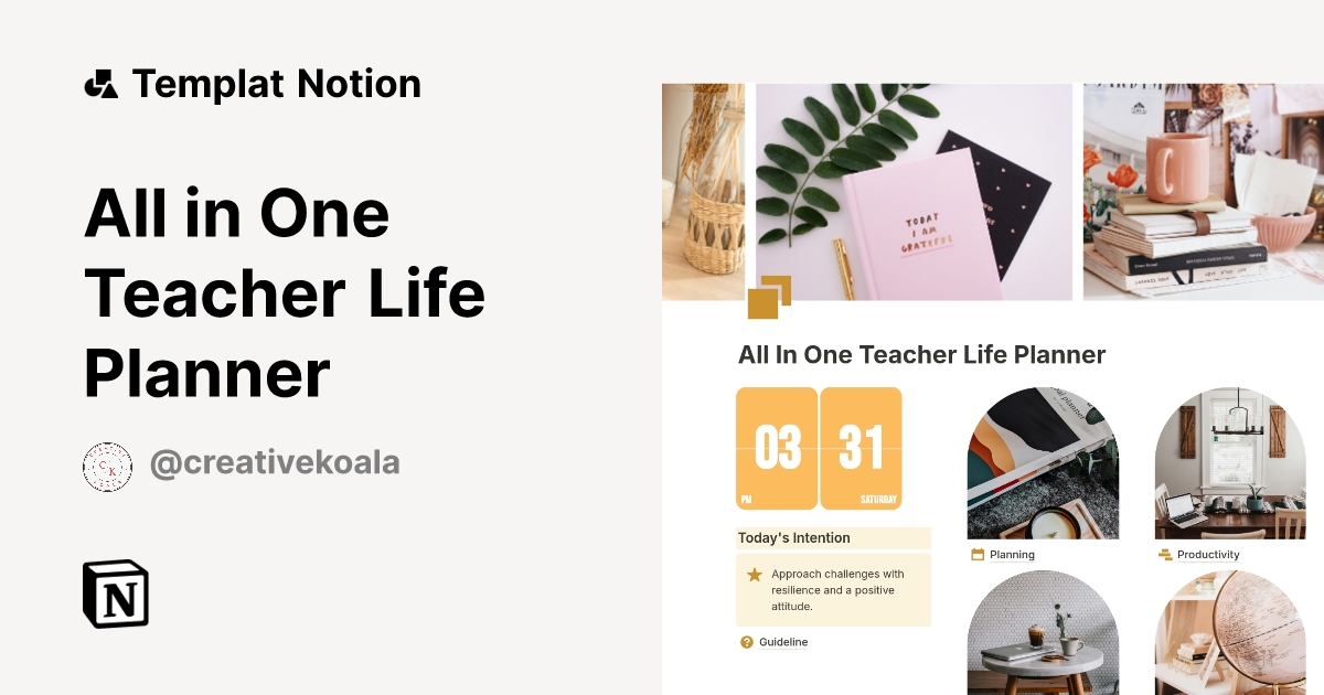 All in One Teacher Life Planner Templat oleh Creative Koala | Notion ...