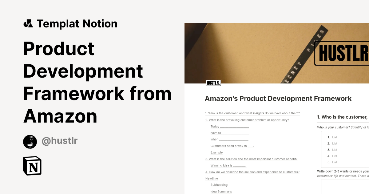Product Development Framework from Amazon Templat oleh Hustlr. | Notion ...