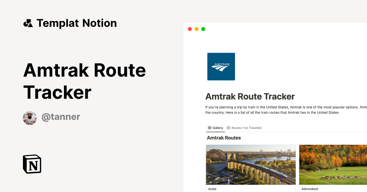 Templat Amtrak Route Tracker | Notion Marketplace
