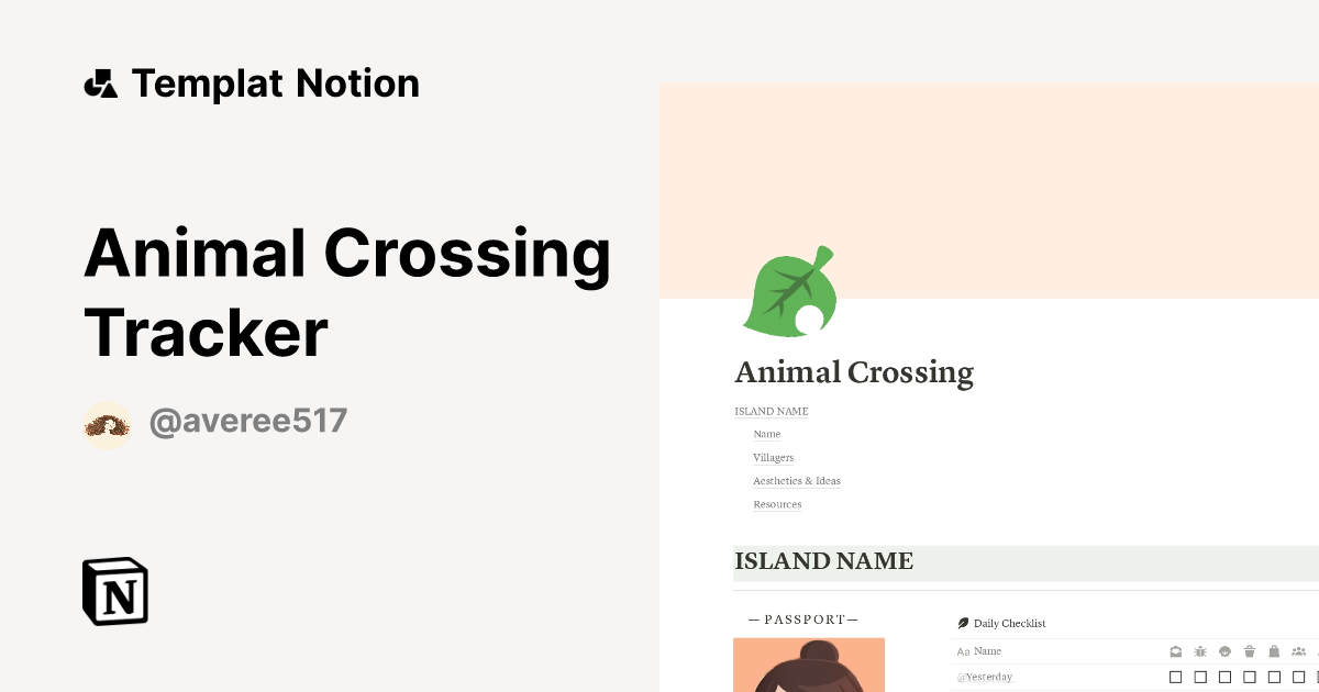 Templat Animal Crossing Tracker | Notion Marketplace