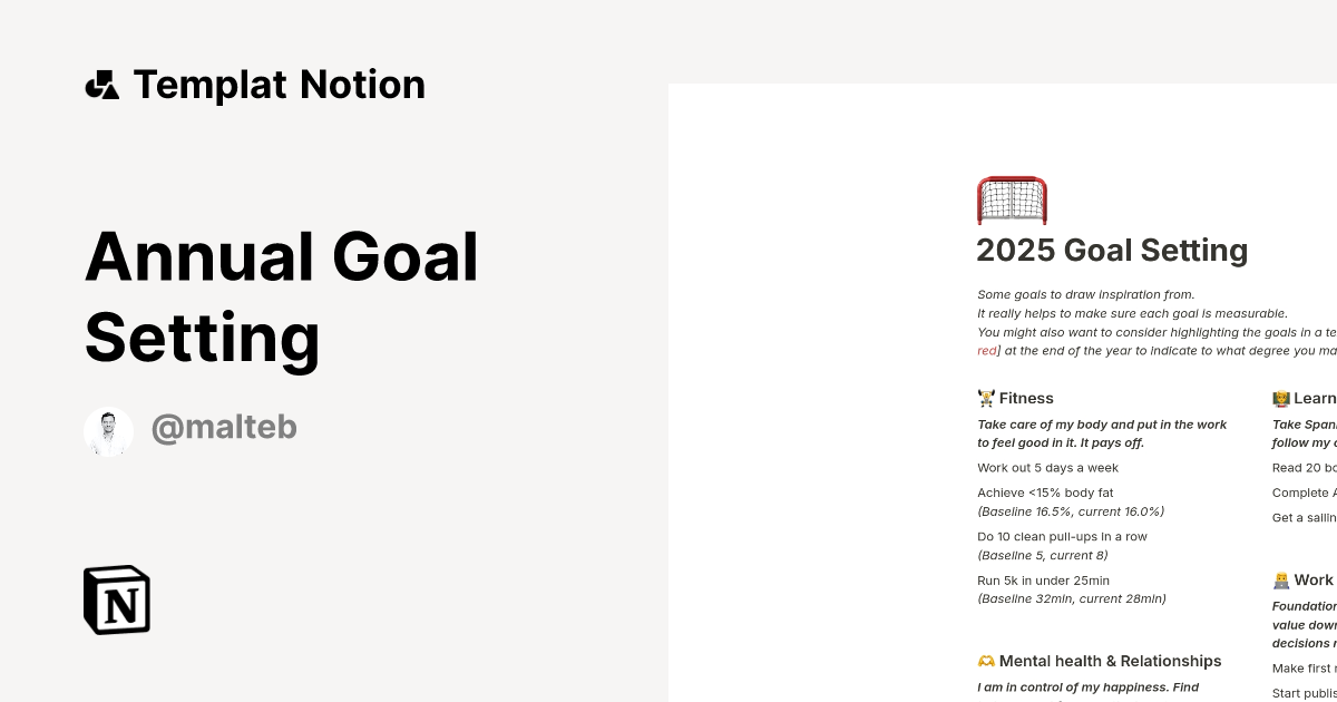 Templat Annual Goal Setting | Notion Marketplace