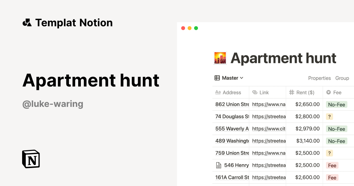 Templat Apartment hunt | Notion Marketplace