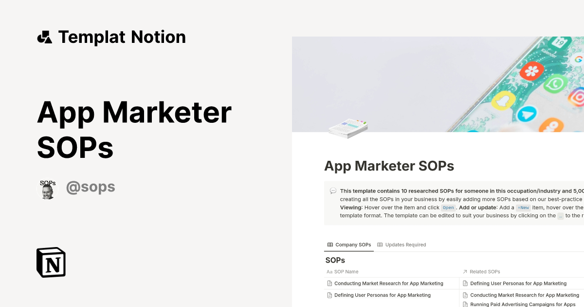 App Marketer SOPs Templat oleh SOPs | Notion Marketplace