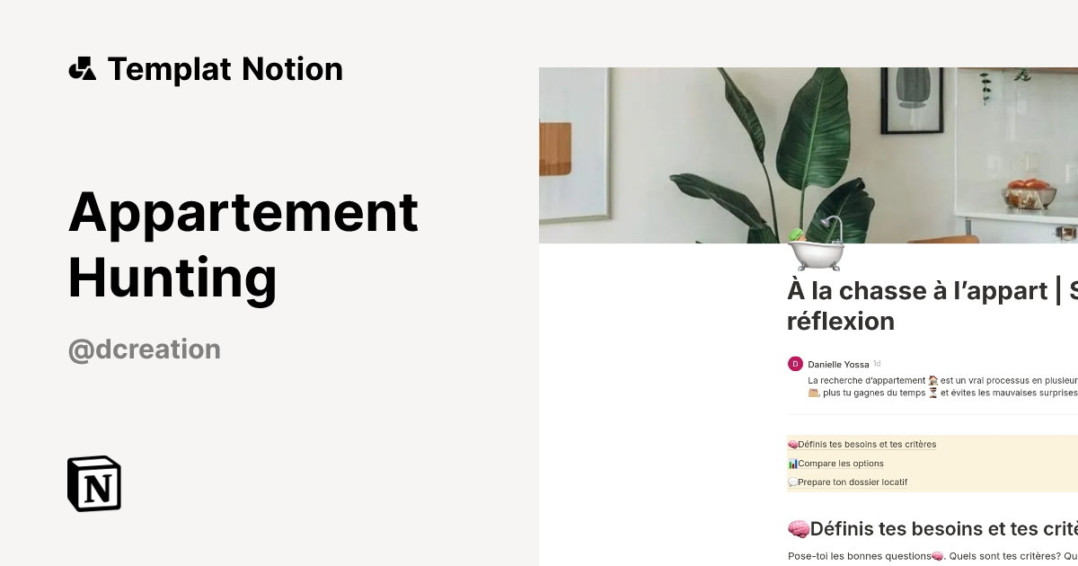 Appartement Hunting Templat oleh d.creation | Notion Marketplace