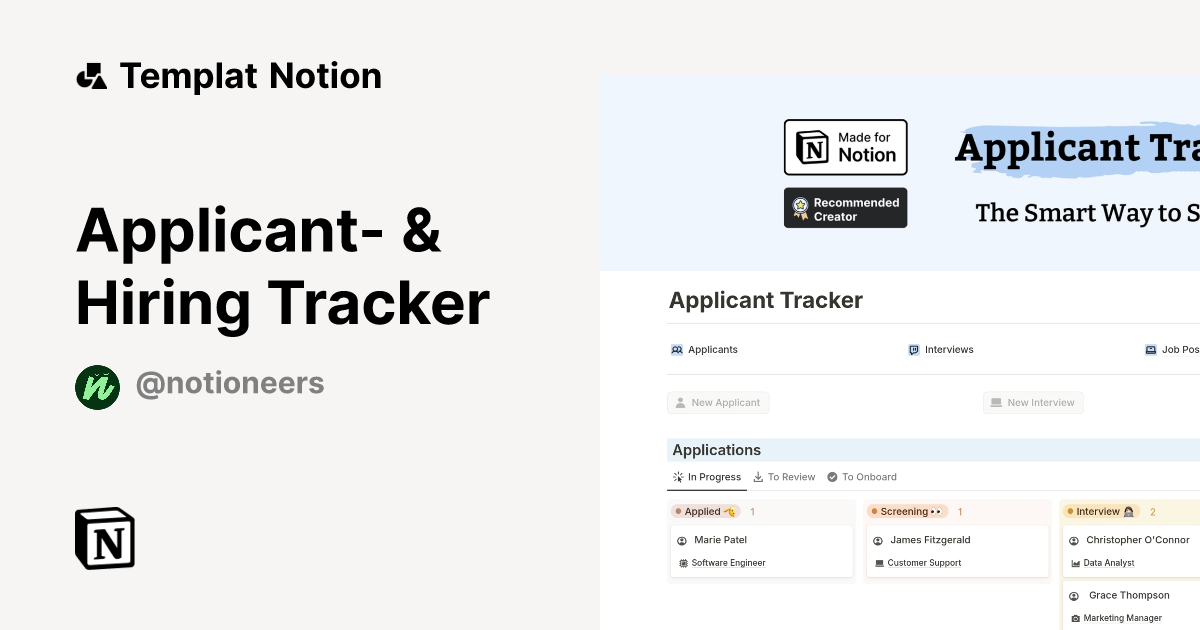 Templat Applicant- & Hiring Tracker | Notion Marketplace