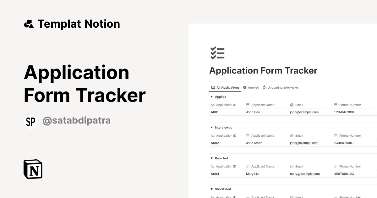 Templat Application Form Tracker | Notion Marketplace