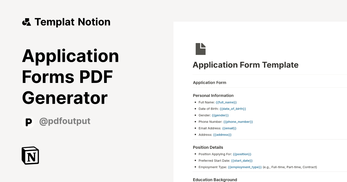 Application Forms PDF Generator Templat oleh PDFOutput | Notion Marketplace