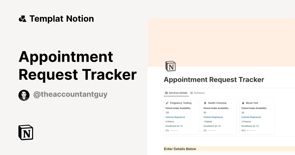 Appointment Request Tracker Templat oleh theaccountantguy | FinanceGuy | Notion Marketplace