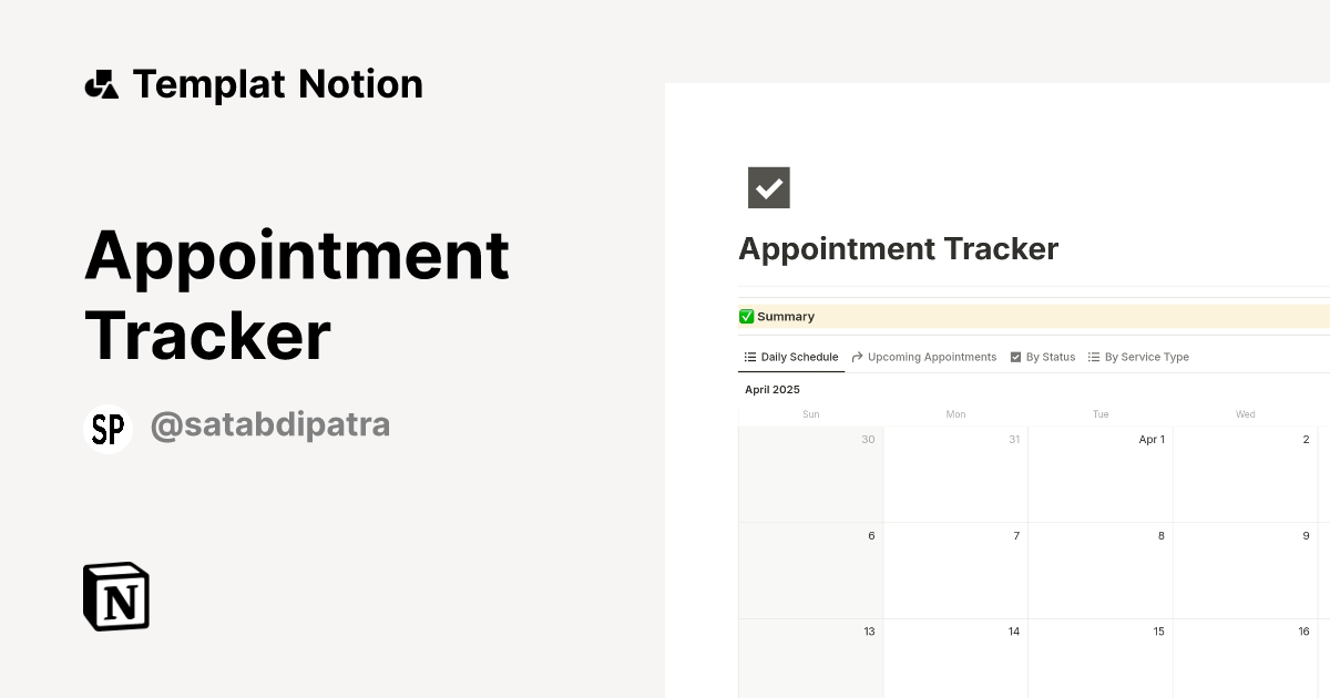 Appointment Tracker Templat oleh Satabdi Patra | Notion Marketplace