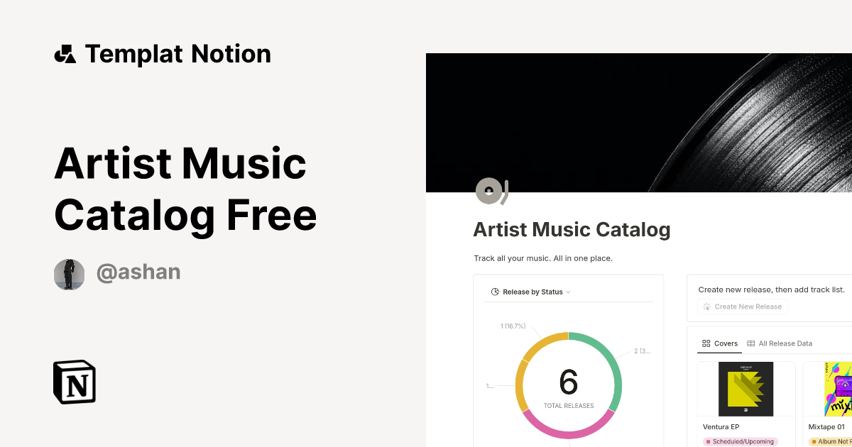 Templat Artist Music Catalog Free | Notion Marketplace
