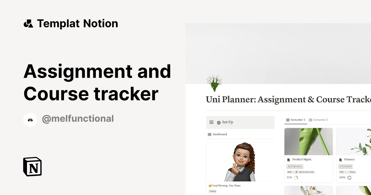 Assignment and Course tracker Templat oleh Melo | Notion Marketplace