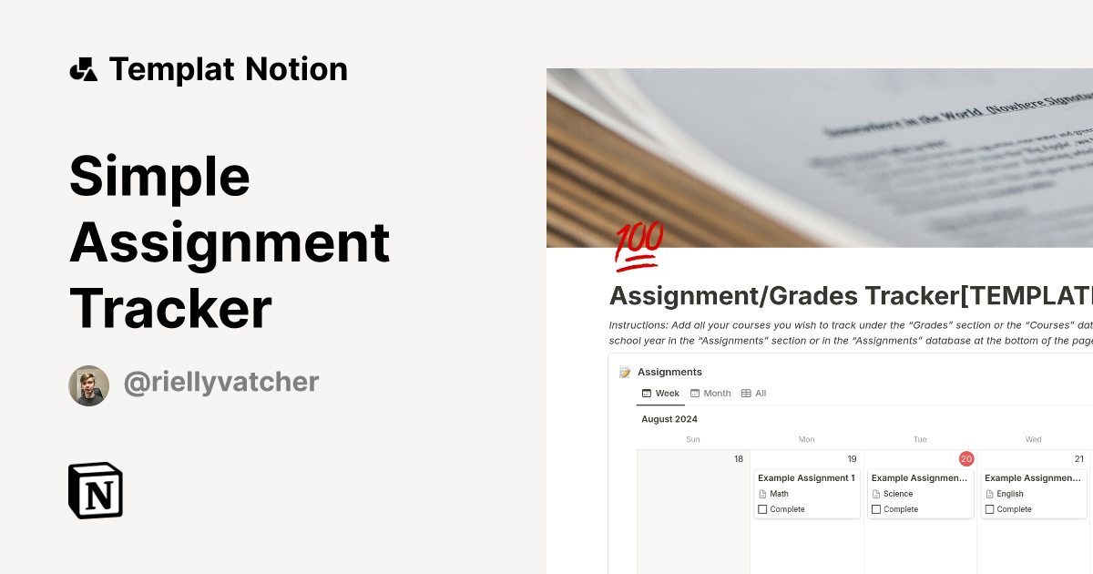 Templat Simple Assignment Tracker | Notion Marketplace