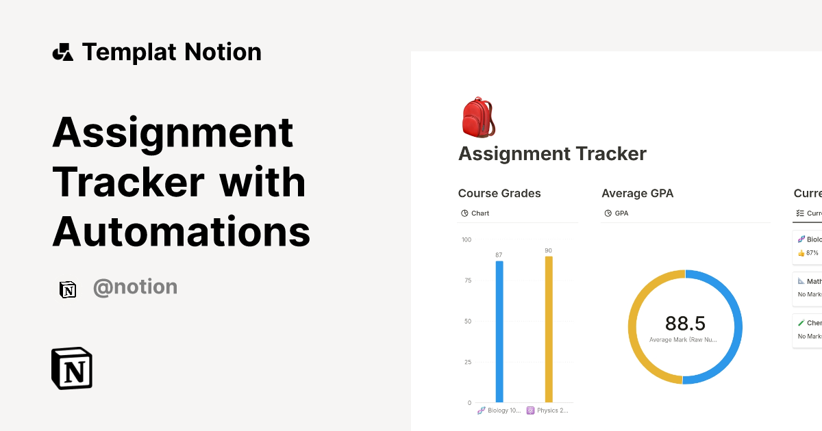 Assignment Tracker with Automations Templat oleh Notion | Notion Marketplace