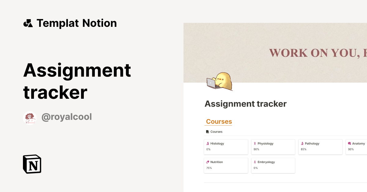 Assignment tracker Templat oleh Royalcool | Notion Marketplace