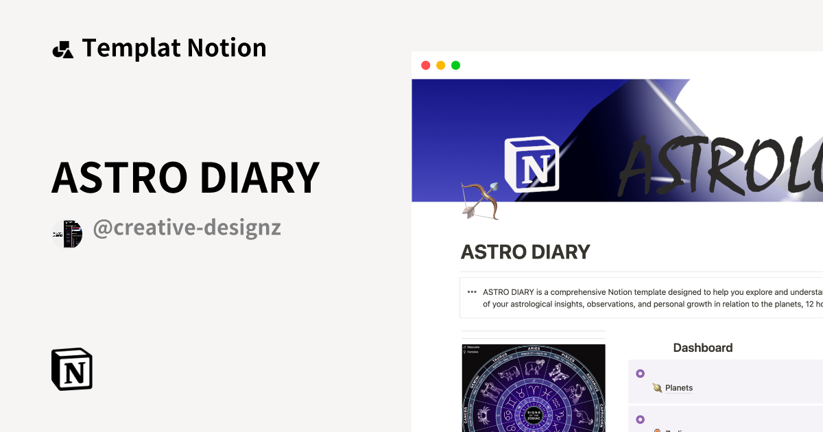 ASTRO DIARY Templat oleh Creative Designz | Notion Marketplace