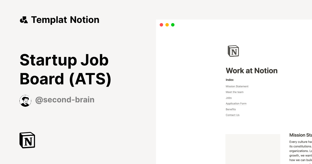 Templat Startup Job Board (ATS) | Notion Marketplace