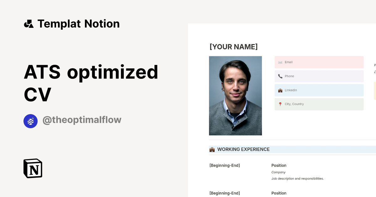ATS optimized CV Templat oleh The Optimal Flow | Notion Marketplace