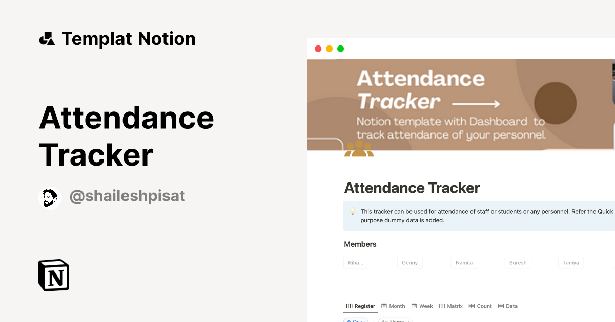 Templat Attendance Tracker | Notion Marketplace