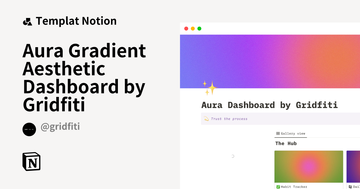 Aura Gradient Aesthetic Dashboard by Gridfiti Templat oleh Gridfiti | Notion Marketplace