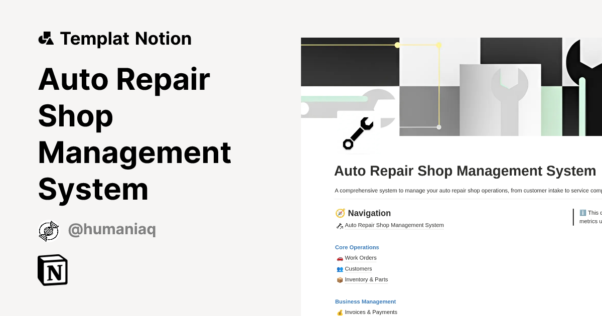 Auto Repair Shop Management System Templat oleh Humaniaq | Notion ...