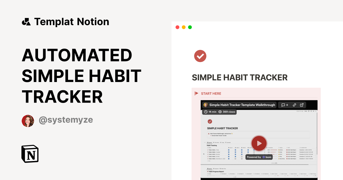 AUTOMATED SIMPLE HABIT TRACKER Templat oleh Madison @ Systemyze | Notion Marketplace