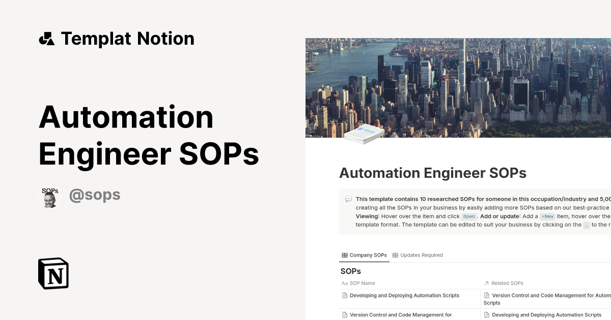 Automation Engineer SOPs Templat oleh SOPs | Notion Marketplace