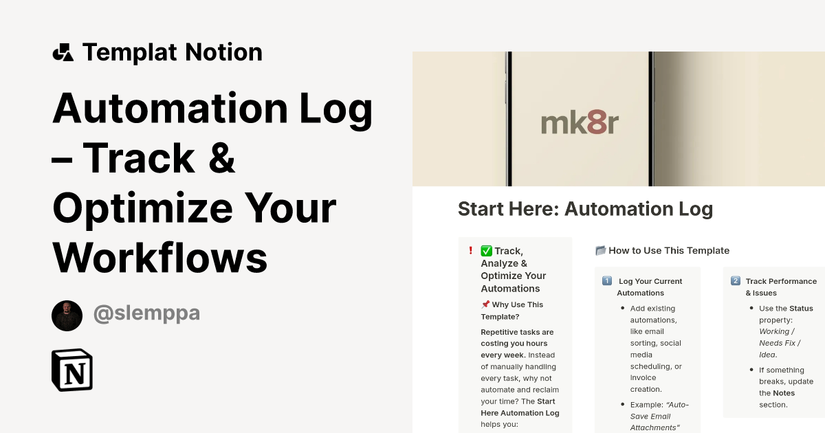 Templat Automation Log – Track & Optimize Your Workflows | Notion Marketplace