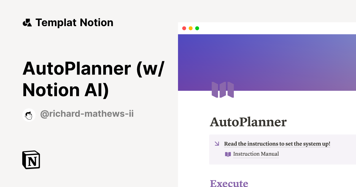 AutoPlanner (w/ Notion AI) Templat oleh Richard Mathews II | Notion Marketplace