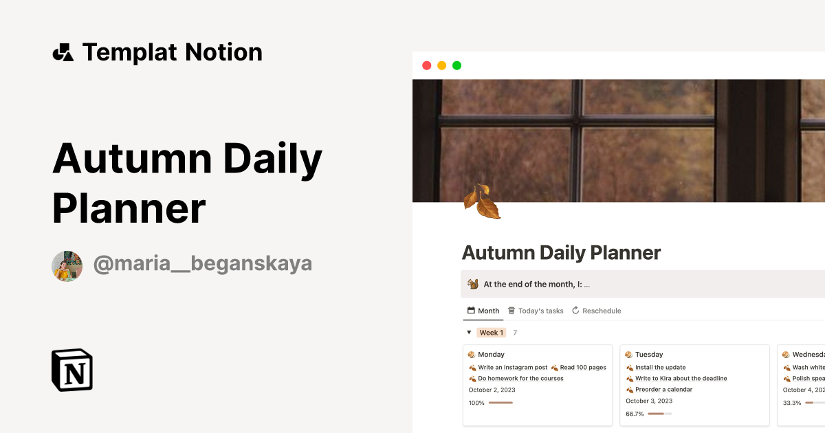 Autumn Daily Planner Templat oleh Maria__Beganskaya | Notion Marketplace