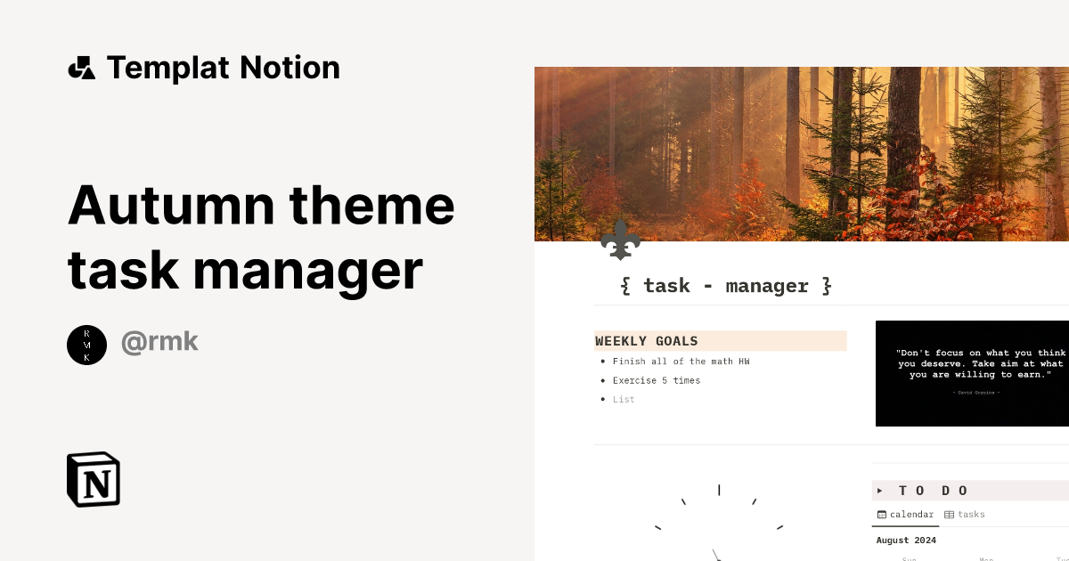 Templat Autumn theme task manager | Notion Marketplace
