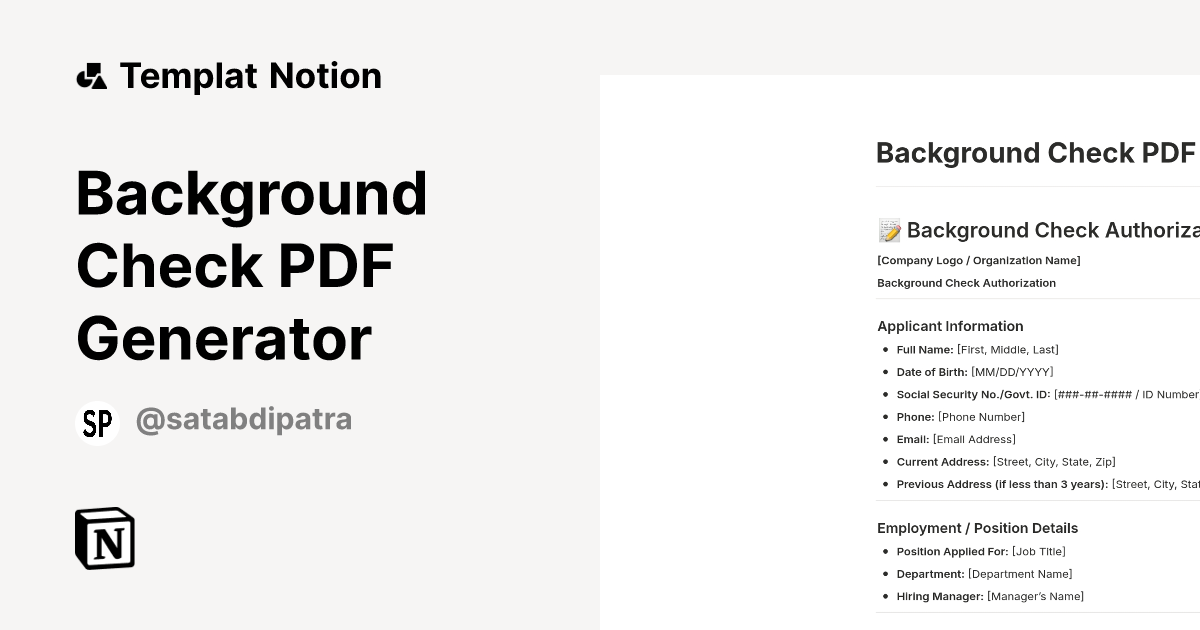 Background Check PDF Generator Templat oleh Satabdi Patra | Notion Marketplace