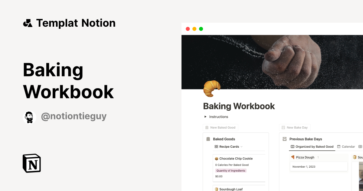 Baking Workbook Templat oleh Dylan the Notion Tie Guy | Notion Marketplace
