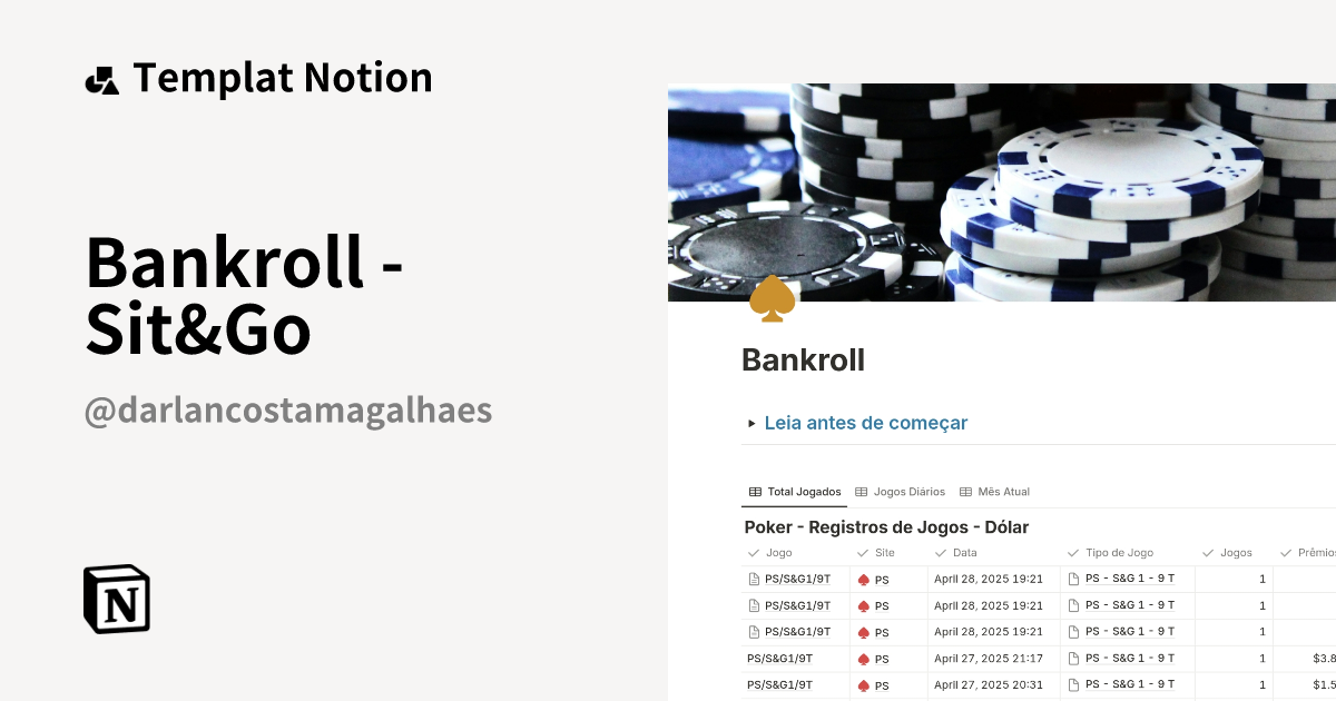 Bankroll - Sit&Go Templat oleh Darlan Costa Magalhães | Notion Marketplace
