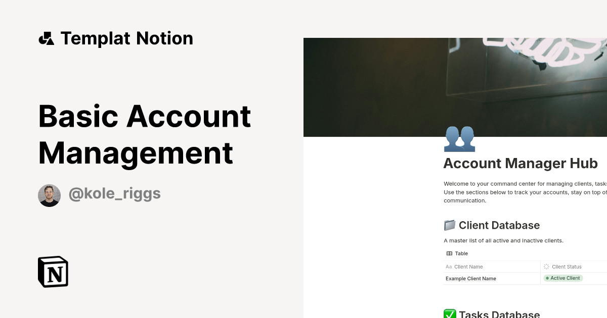 Basic Account Management Templat oleh Kole Riggs | Notion Marketplace