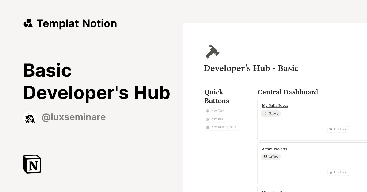 Basic Developer's Hub Templat oleh Lux Seminare | Notion Marketplace