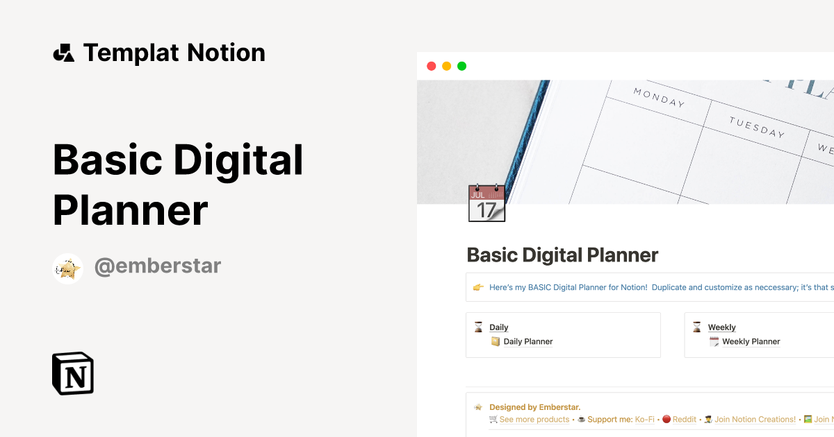 Templat Basic Digital Planner | Notion Marketplace